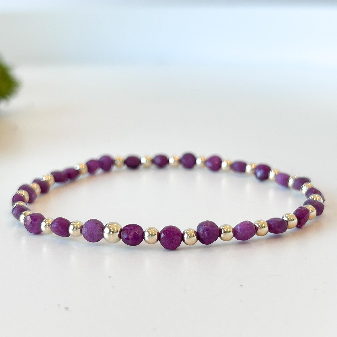 Ruby Bead Bracelet: Gold Filled or Sterling Silver, 4mm Coin Shaped ...