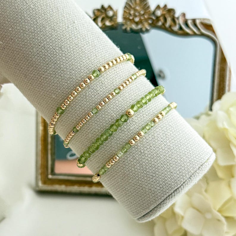 August Birthstone Bracelets: Peridot Gemstone With 14k Gold Filled or ...
