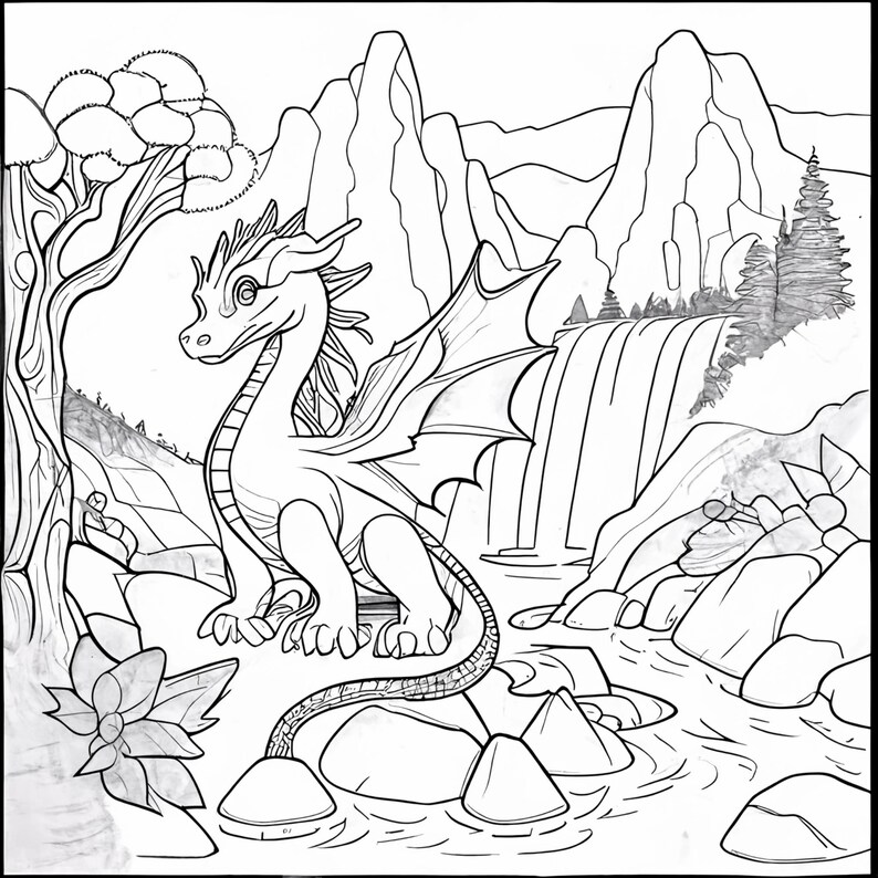 10 Cute Dragons Coloring Pages for Kids and Adults - Etsy