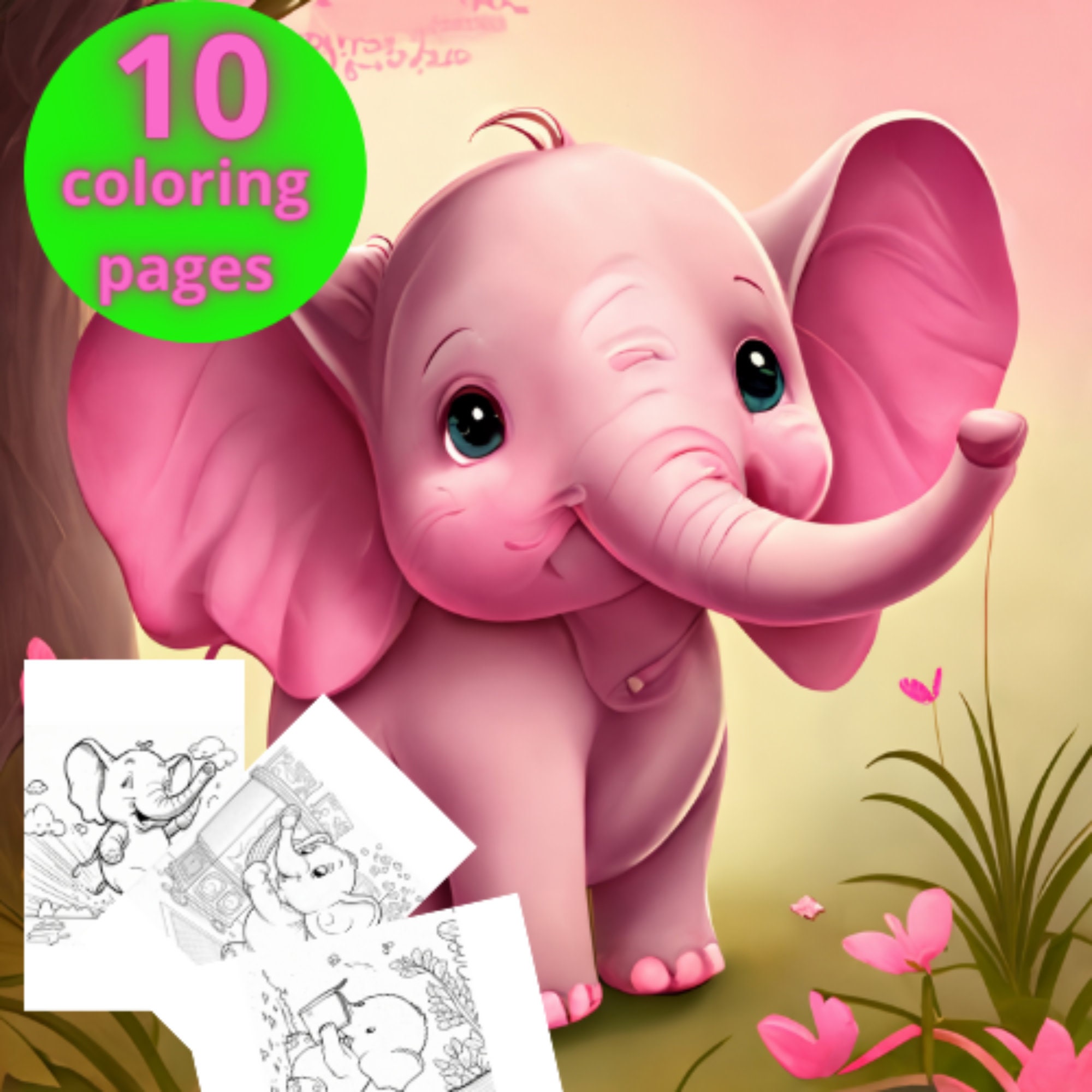 10 Cute Baby Elephants Coloring Pages for Kids and Adults - Etsy