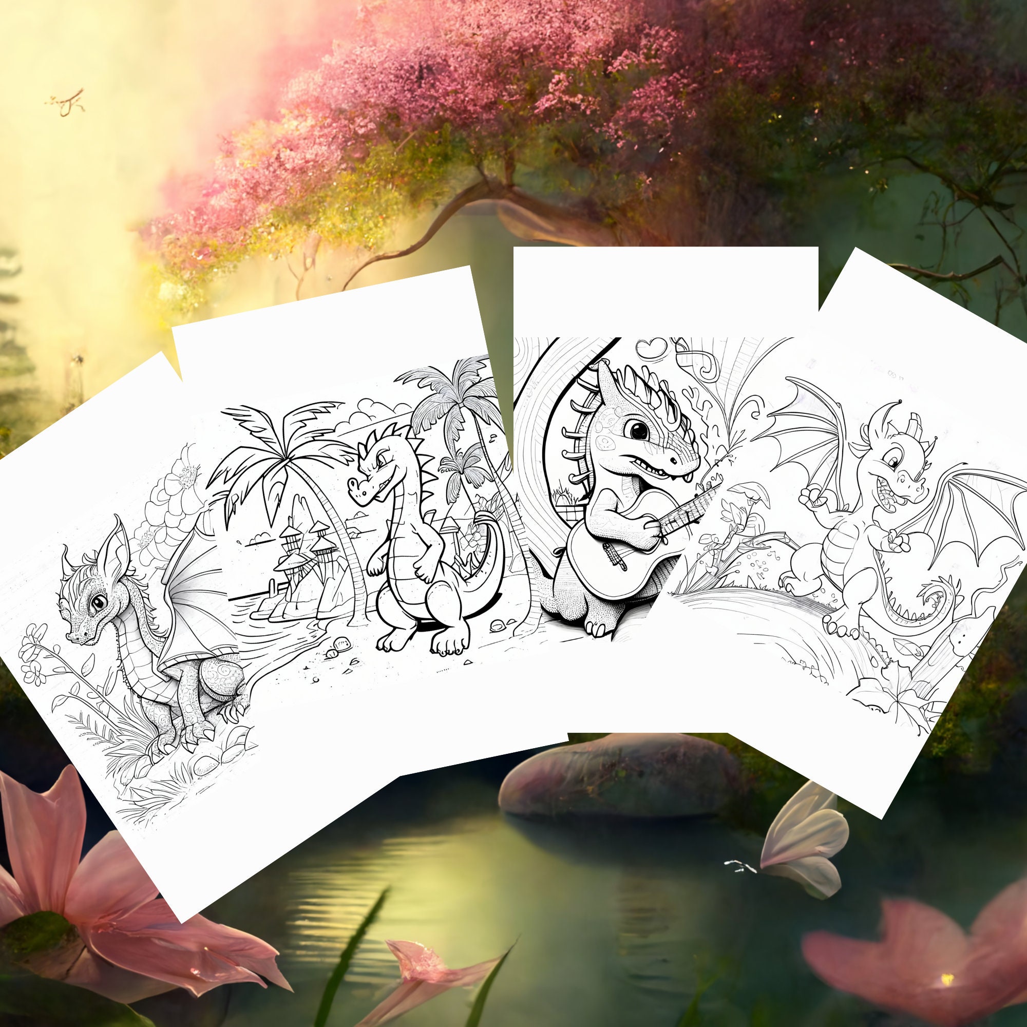 10 Cute Dragons Coloring Pages for Kids and Adults - Etsy