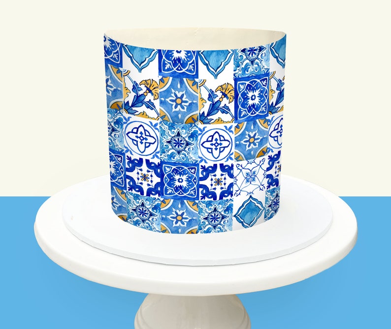 Positano Print DIGITAL LISTING Cake Wrap Trendy Amalfi Tile Party Cake ...