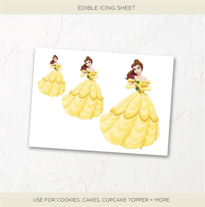 La Bella y la Bestia Cake topper LISTA DIGITAL Belle Hoja de glaseado ...