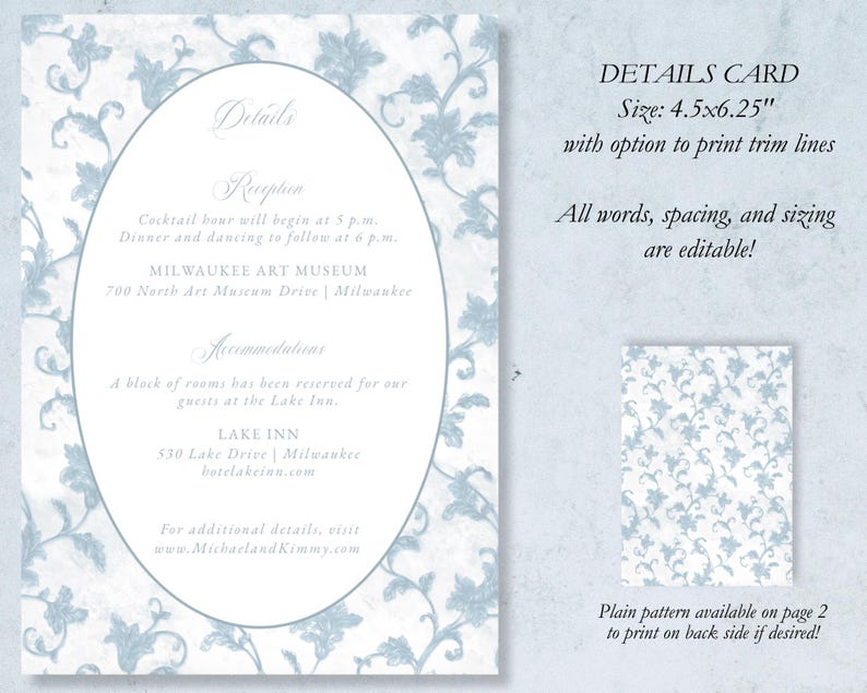 Wedding Invitation Suite French Blue Ornate Filigree Printable ...