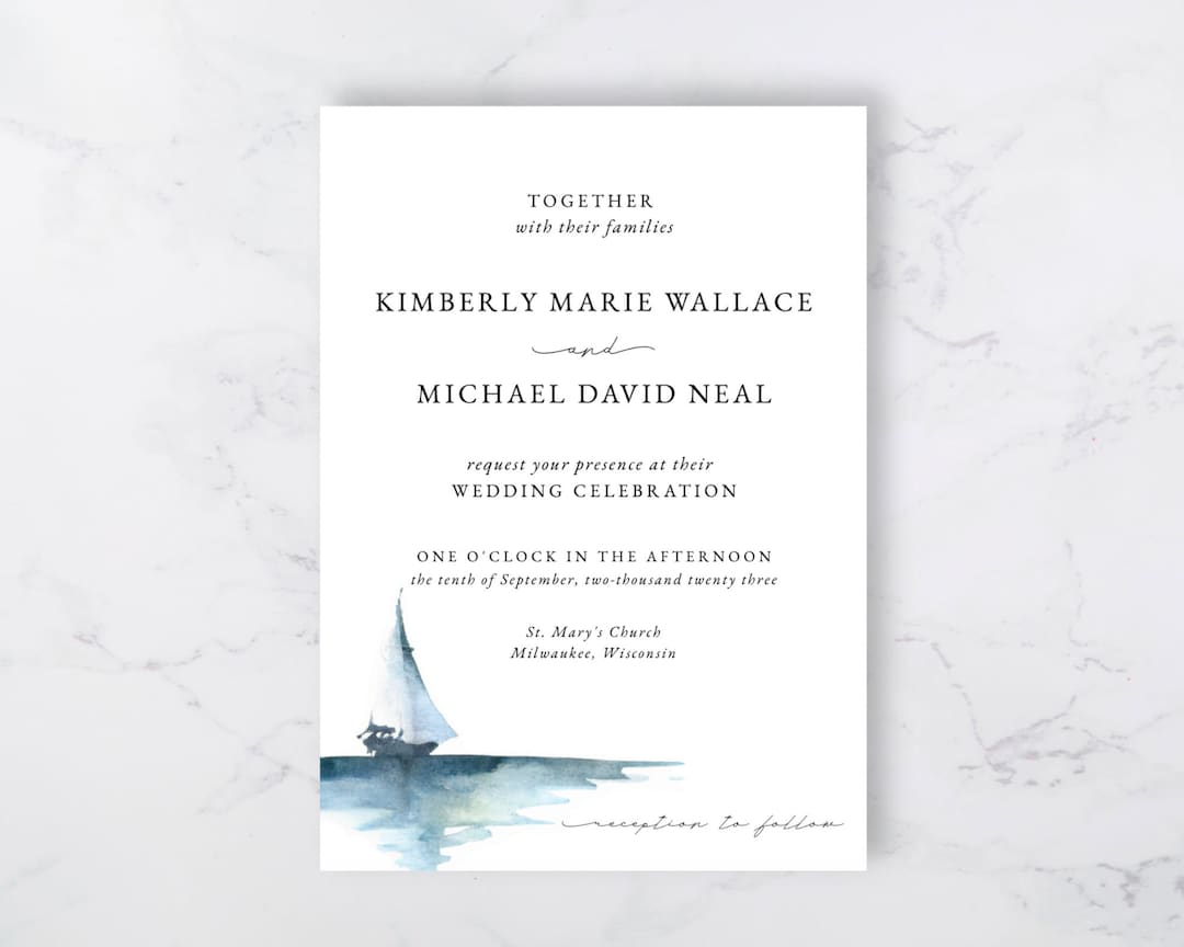 Nautical Sailboat Wedding Invitation Template | DIY Printable Instant ...