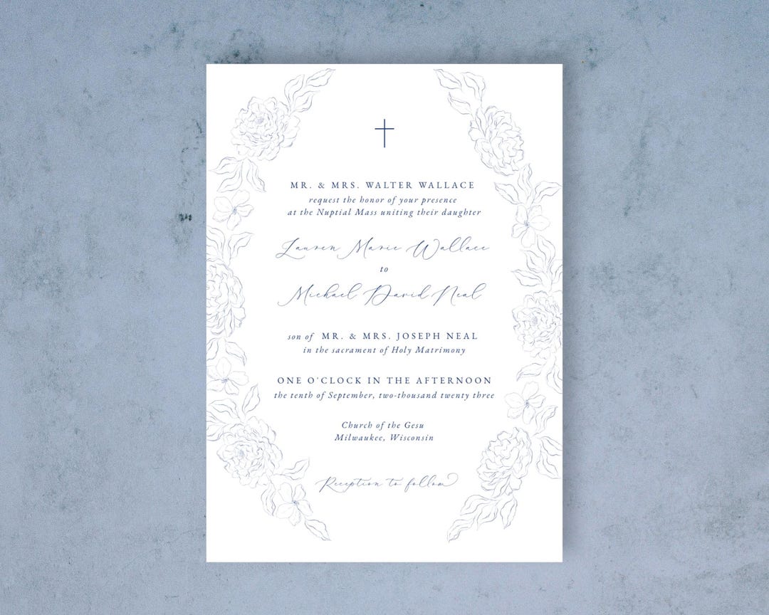 Floral Catholic Wedding Invitation Template for Nuptial Mass ...