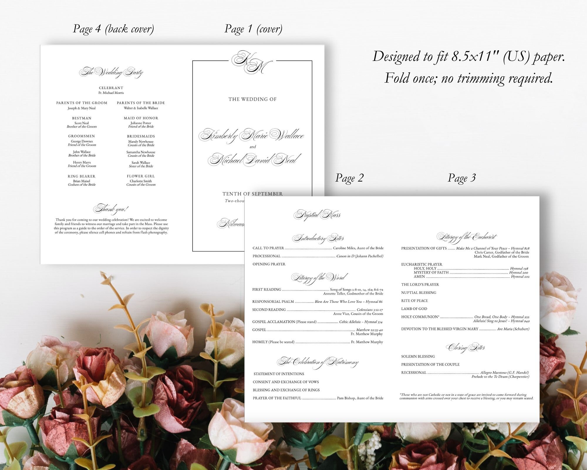 Classic Catholic Wedding Program Template for Nuptial Mass Ceremony ...