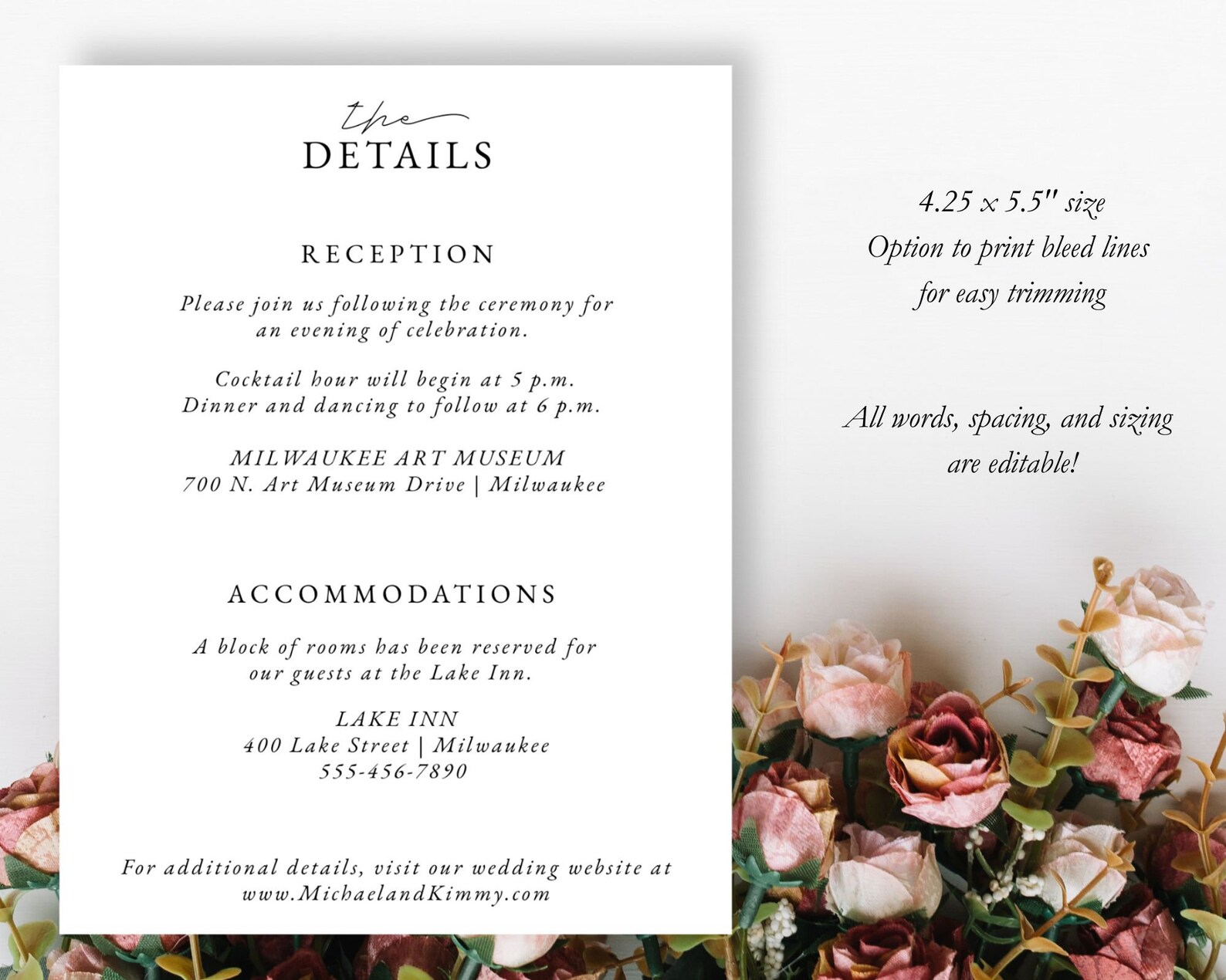 Simple Details Card Template for Wedding Invitation | DIY Printable ...