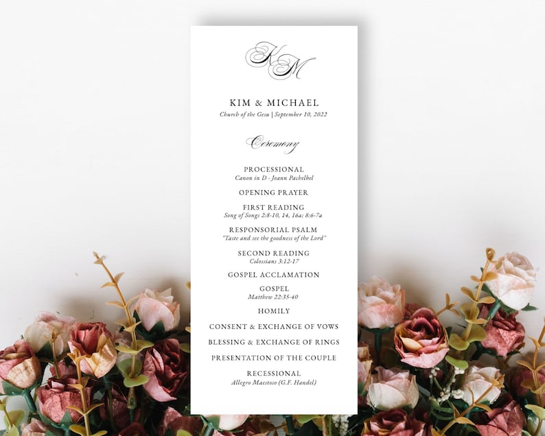 Classic Vertical Wedding Program Template for Catholic Mass Ceremony ...