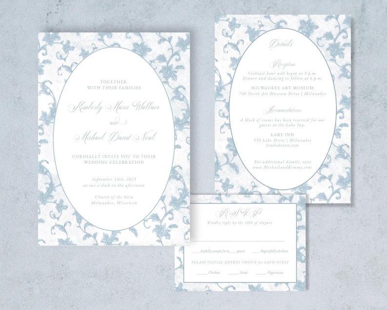 Wedding Invitation Suite French Blue Ornate Filigree Printable ...