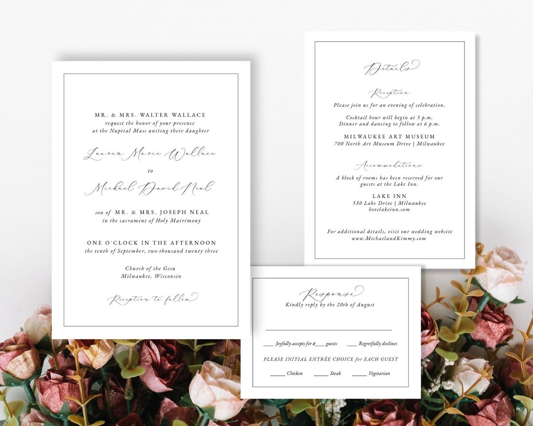 Traditional Nuptial Mass Catholic Wedding Invitation Suite Template ...