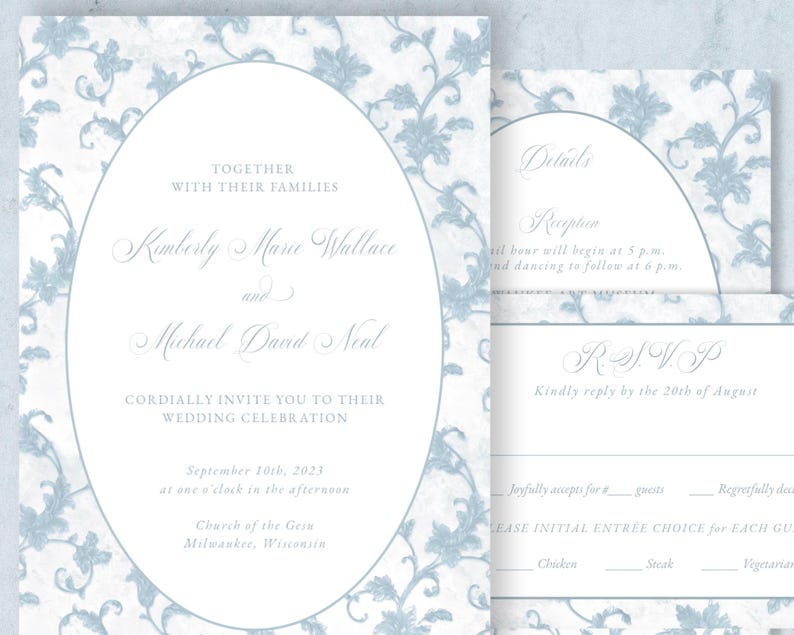 Wedding Invitation Suite French Blue Ornate Filigree Printable ...