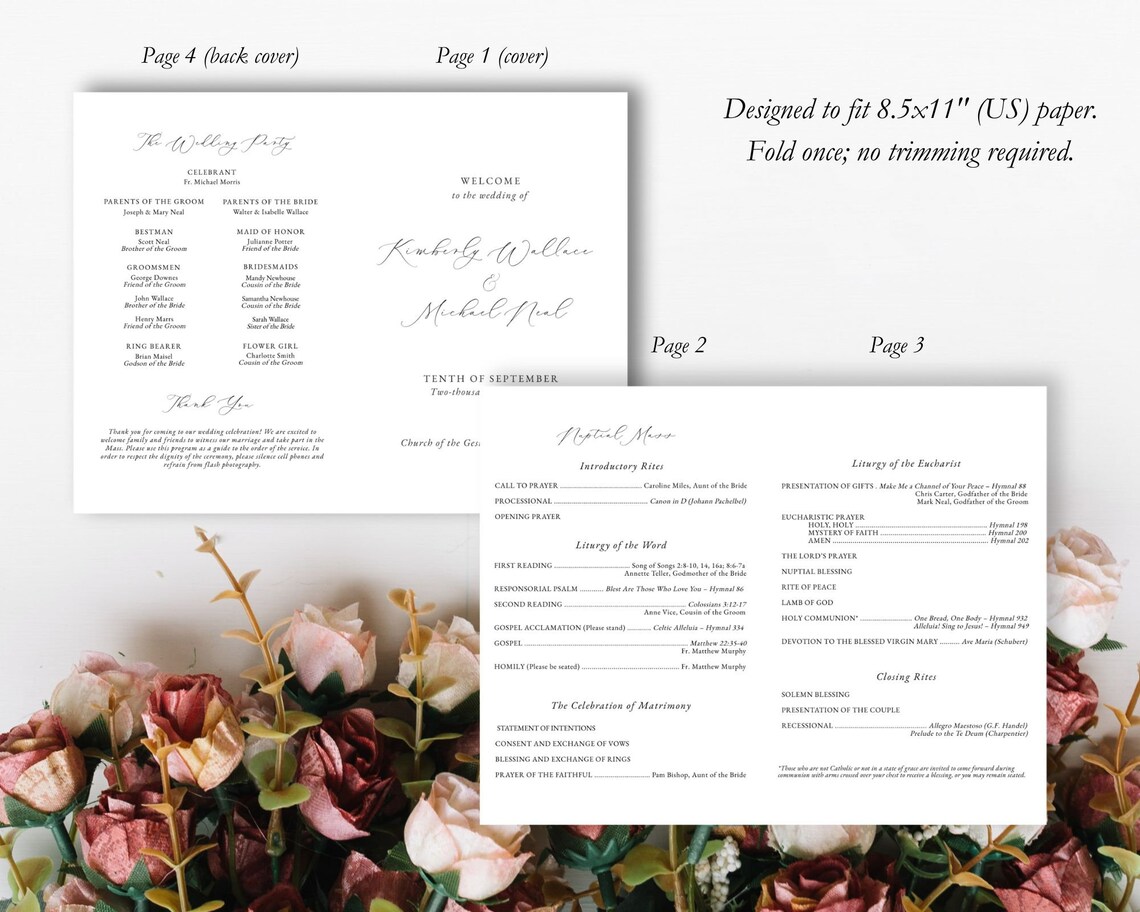 Script Wedding Program Template for Catholic Nuptial Mass Ceremony Printable Instant Download ...