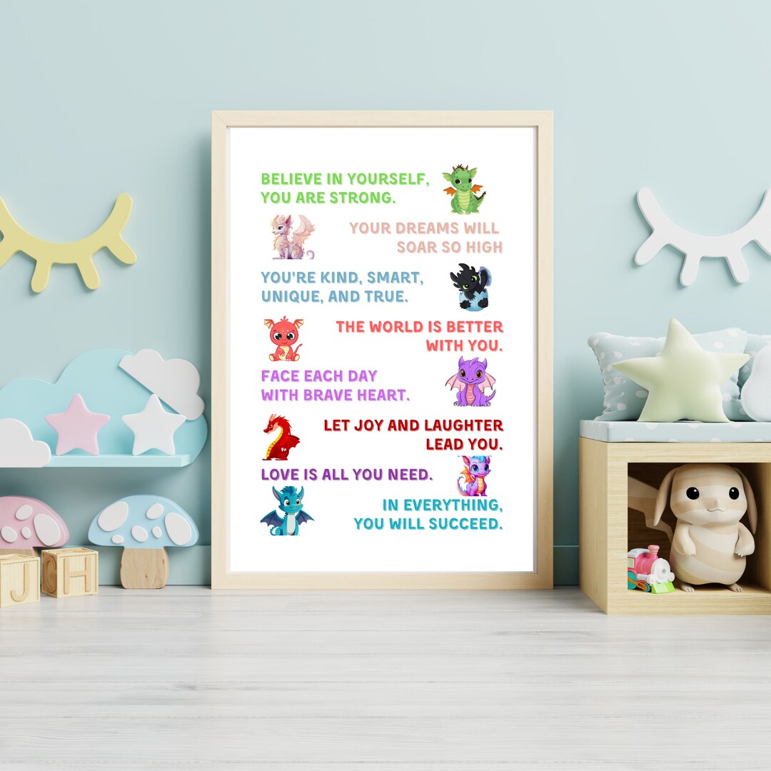 Positive Affirmation Poem for Kids With Baby Dragons Printable Wall Art ...