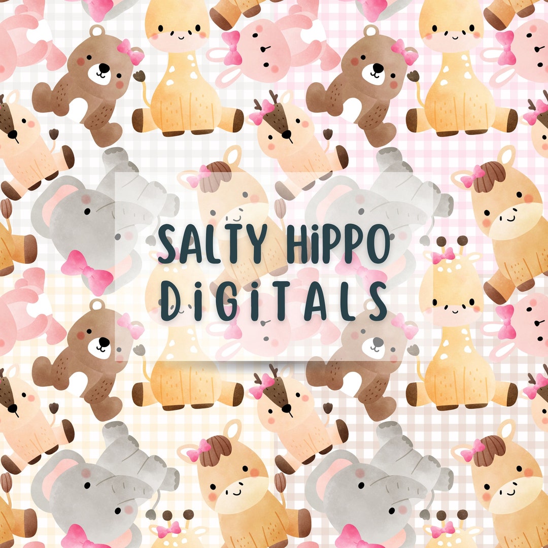 BUNDLE Four Neutral Girly Animals Grey Yellow Beige Pink Gingham ...