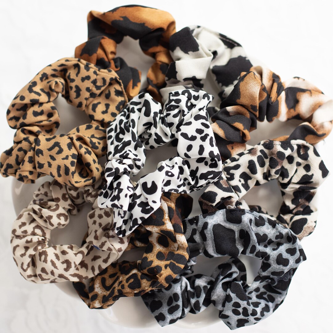 Leopard Print Scrunchies Set of 9 for Women, Girls, Teachers, Nurses ...