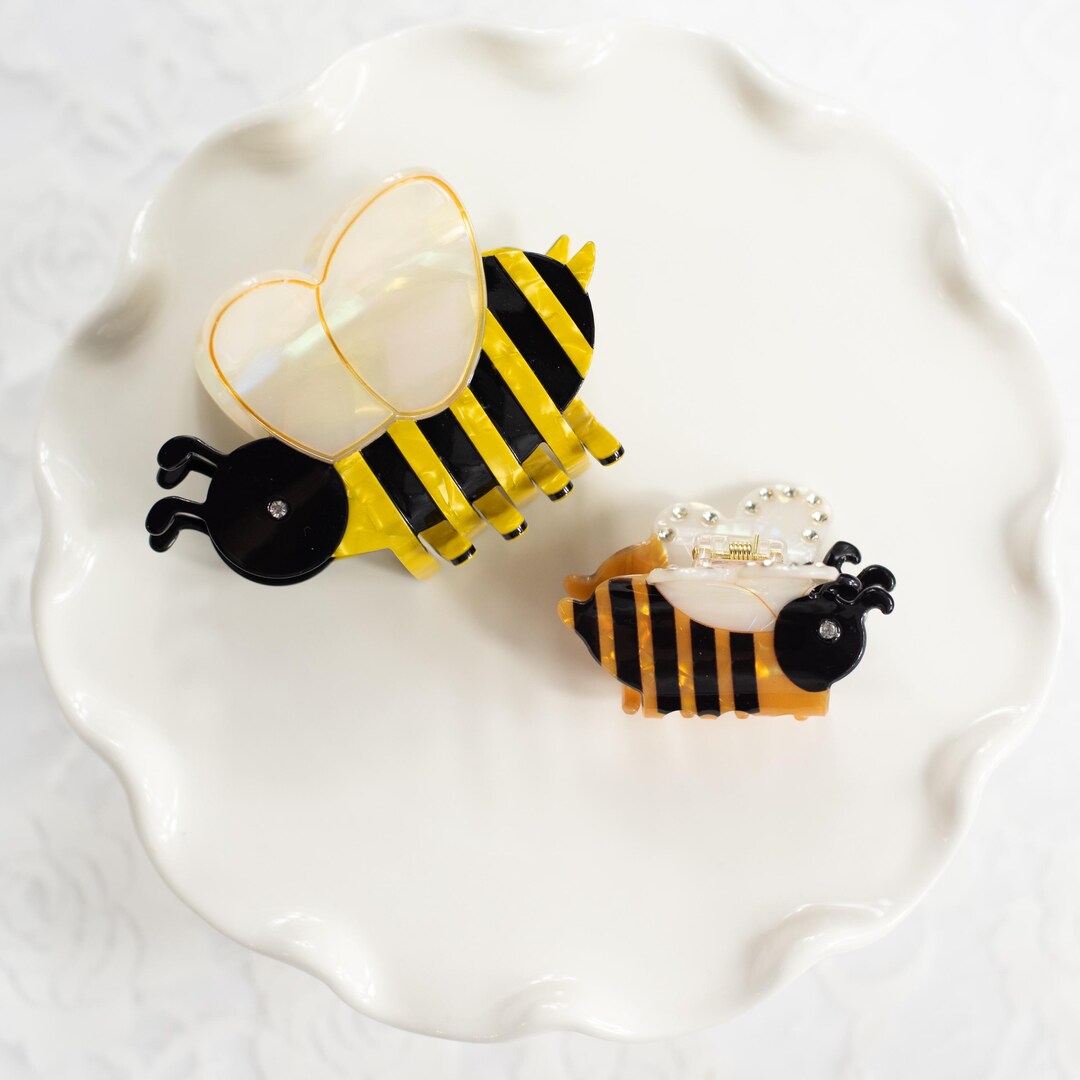 Large & Small Bumble Bee Acrylic Novelty Hair Claw Clips for Girls ...