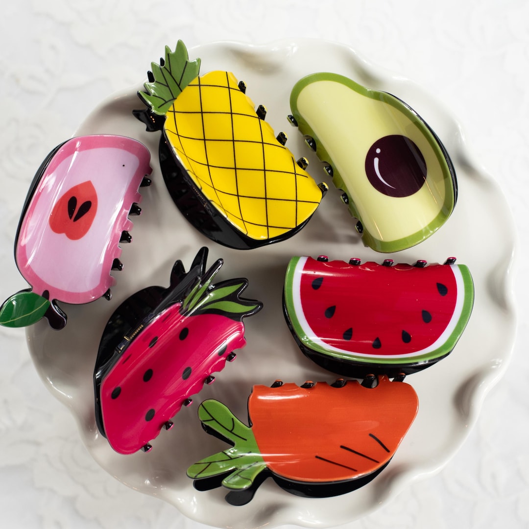 Large Fruit Acrylic Hair Claw Clips Pineapple Apple Carrot Watermelon ...