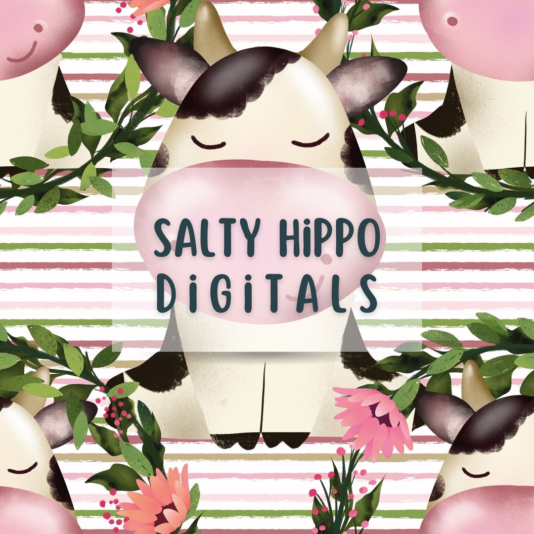 Floral Wreath Cows Stripes SEAMLESS JPG Digital Paper Background Print ...