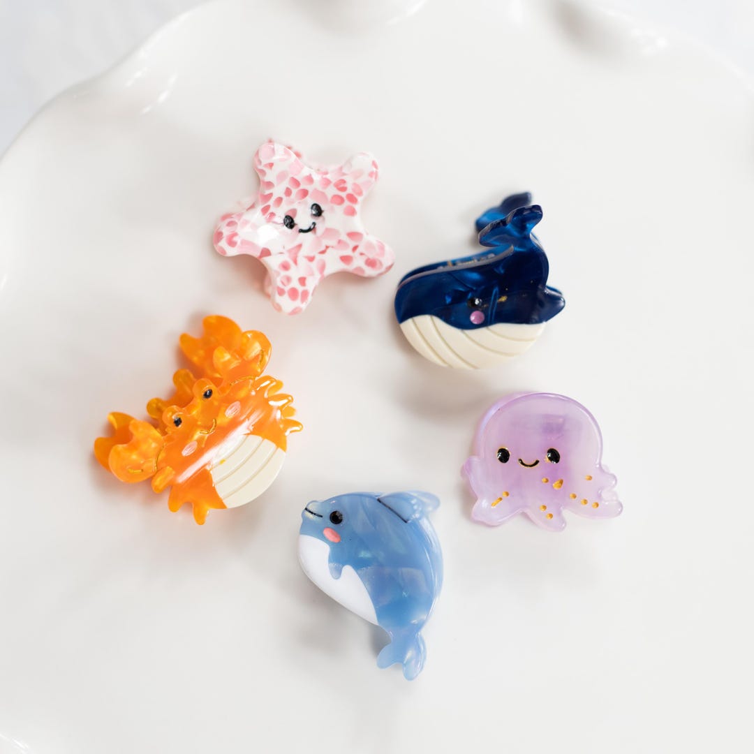 Set of 5 Dainty Sea Creature Acrylic Hair Claw Clips – Cute Ocean ...
