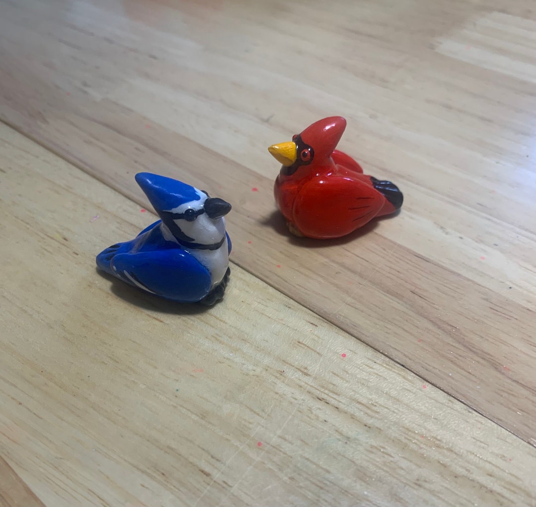 Bundle Pack Cardinal and Blue Jay Desk Buddy Handmade Clay Sculpture ...