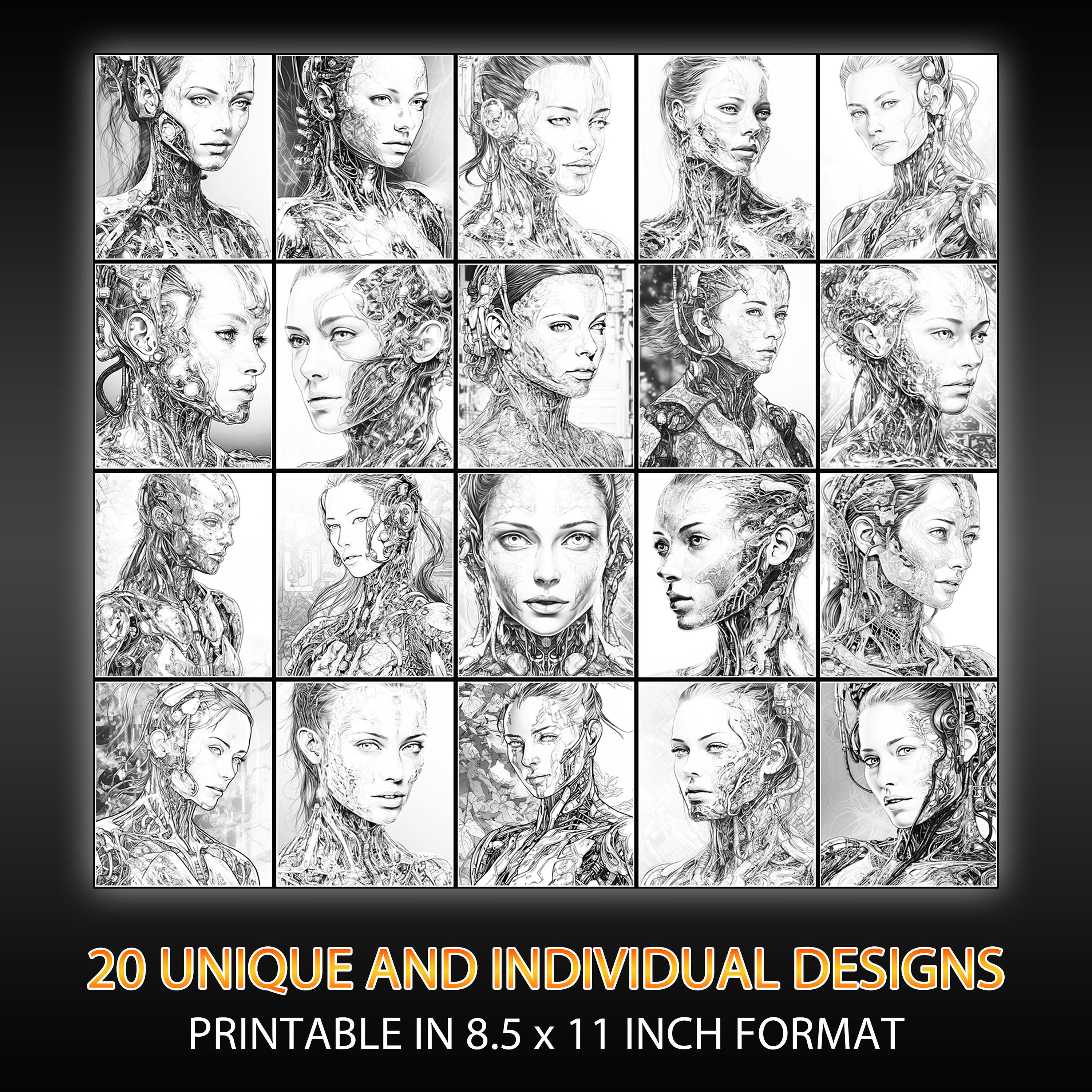 Beautiful Cyborg Women Coloring Pages | Instant Download | Coloring ...