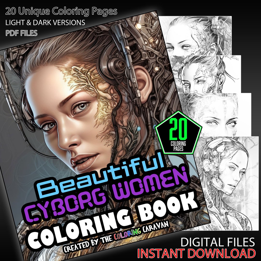 Beautiful Cyborg Women Coloring Pages | Instant Download | Coloring ...