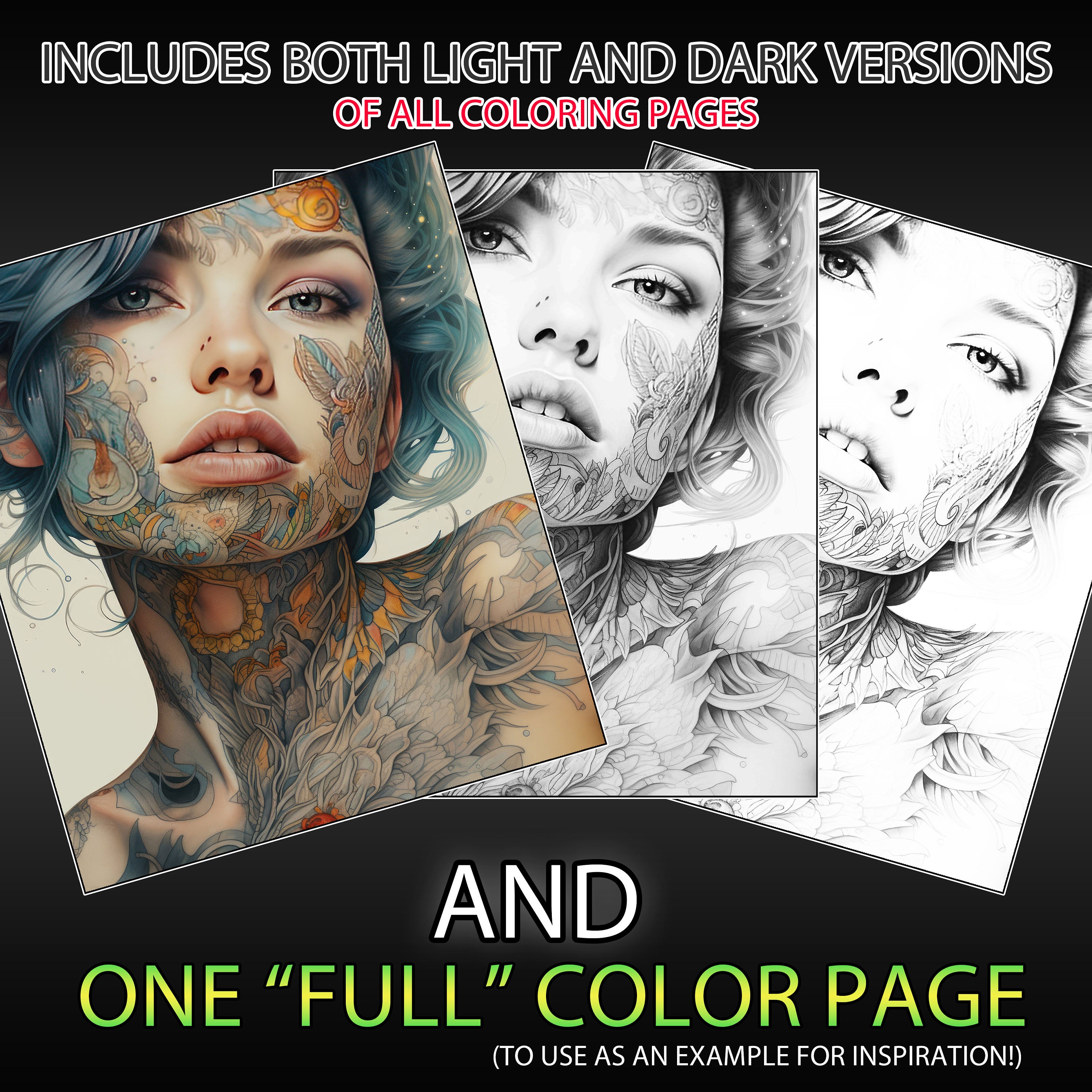Beautiful Tattooed Women Coloring Book | Instant Download | Coloring ...