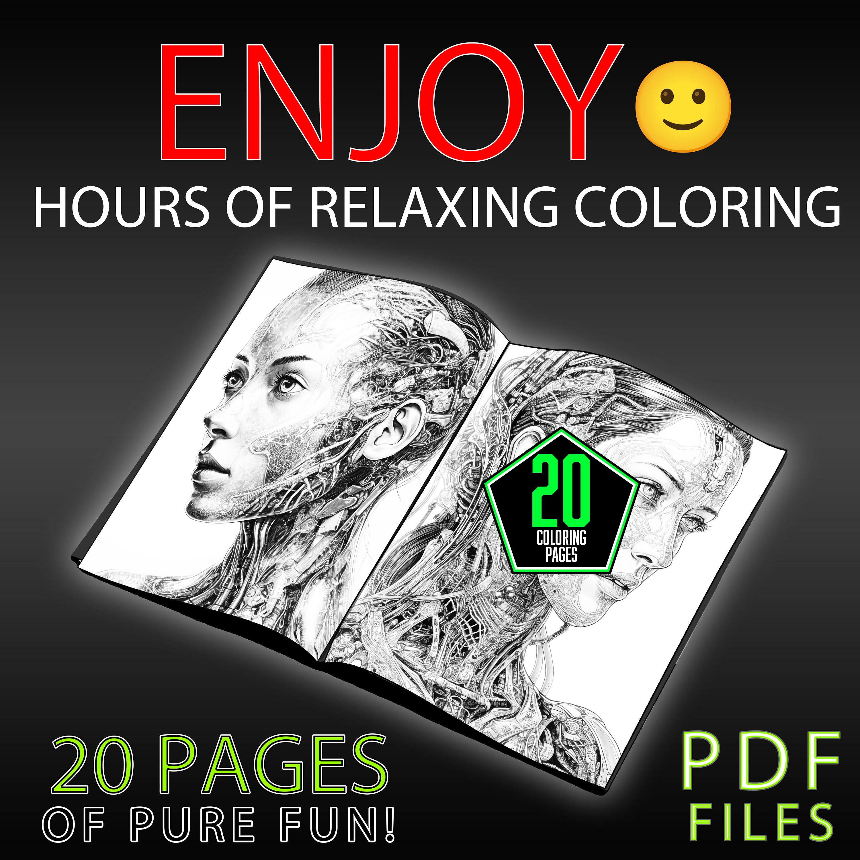 Beautiful Cyborg Women Coloring Pages | Instant Download | Coloring ...