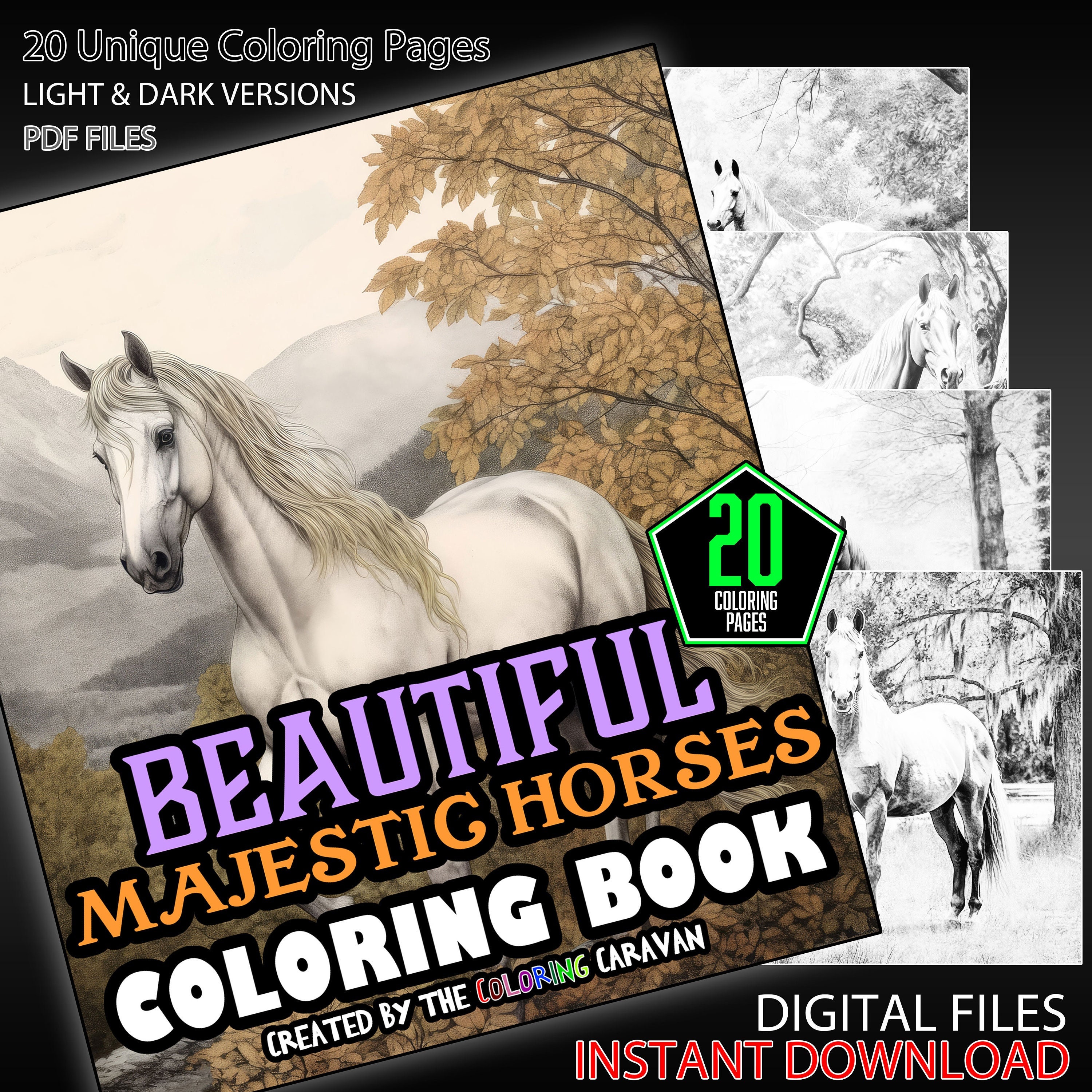 Beautiful Majestic Horses Coloring Pages Instant Download Coloring ...