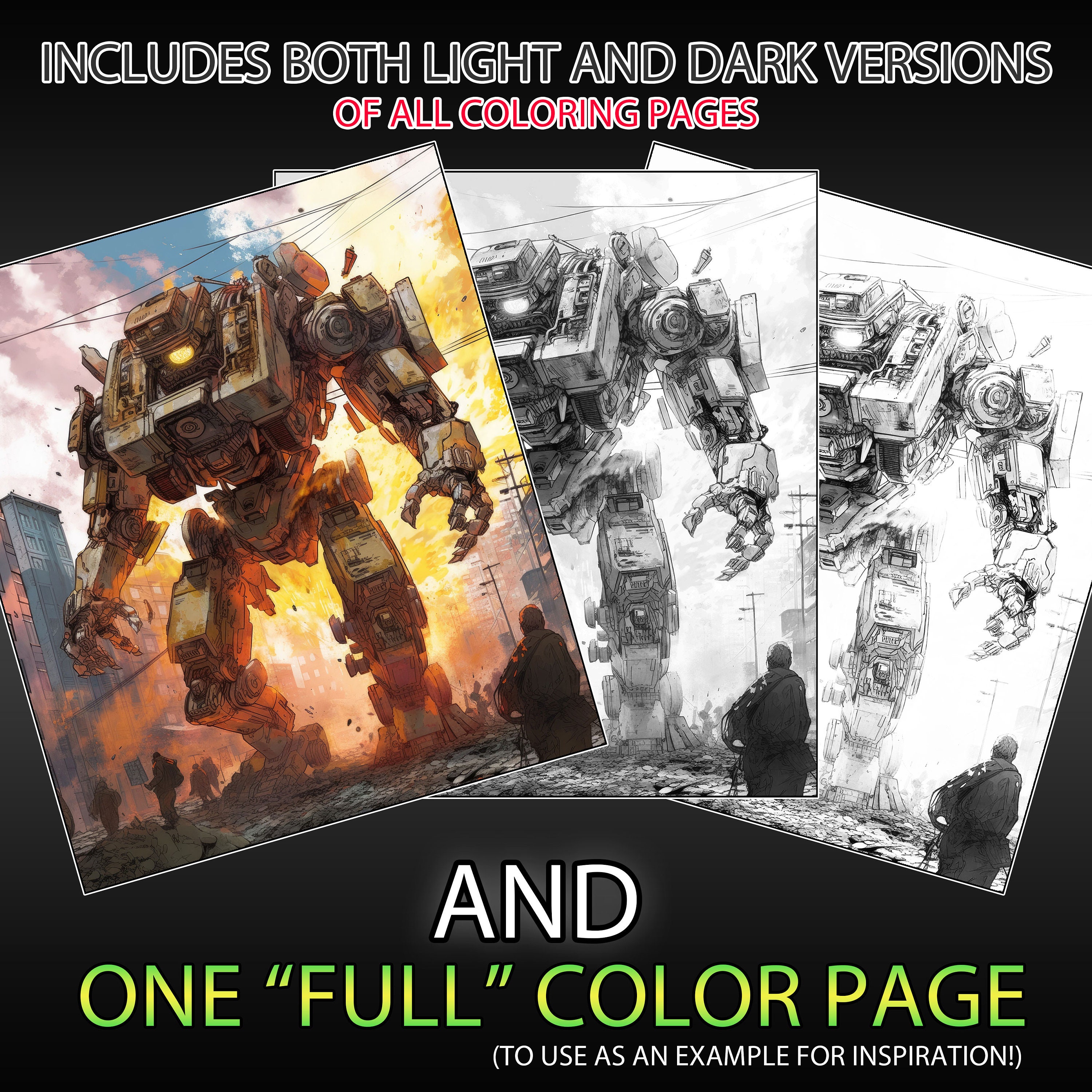 Mech Warrior Battles Coloring Pages | Instant Download | Coloring Pages ...