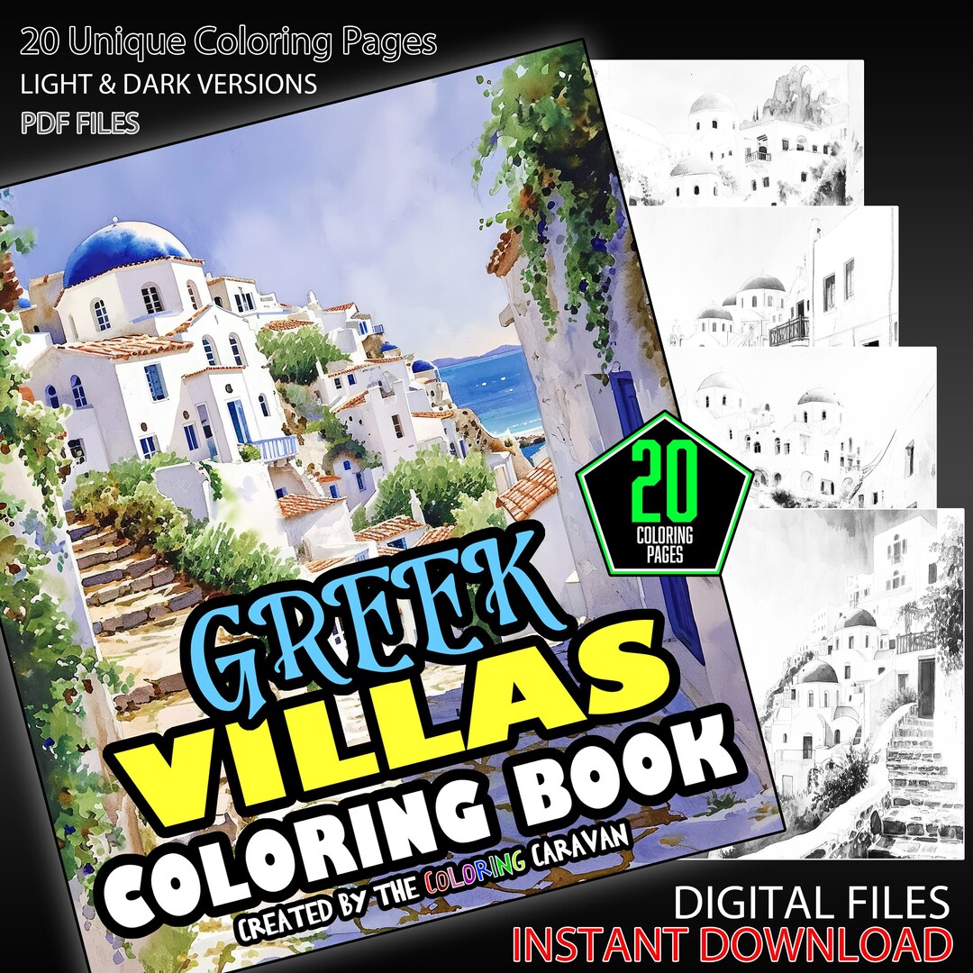 Greek Villas Scenic Coloring Pages | Mediterranean Homes Coloring ...
