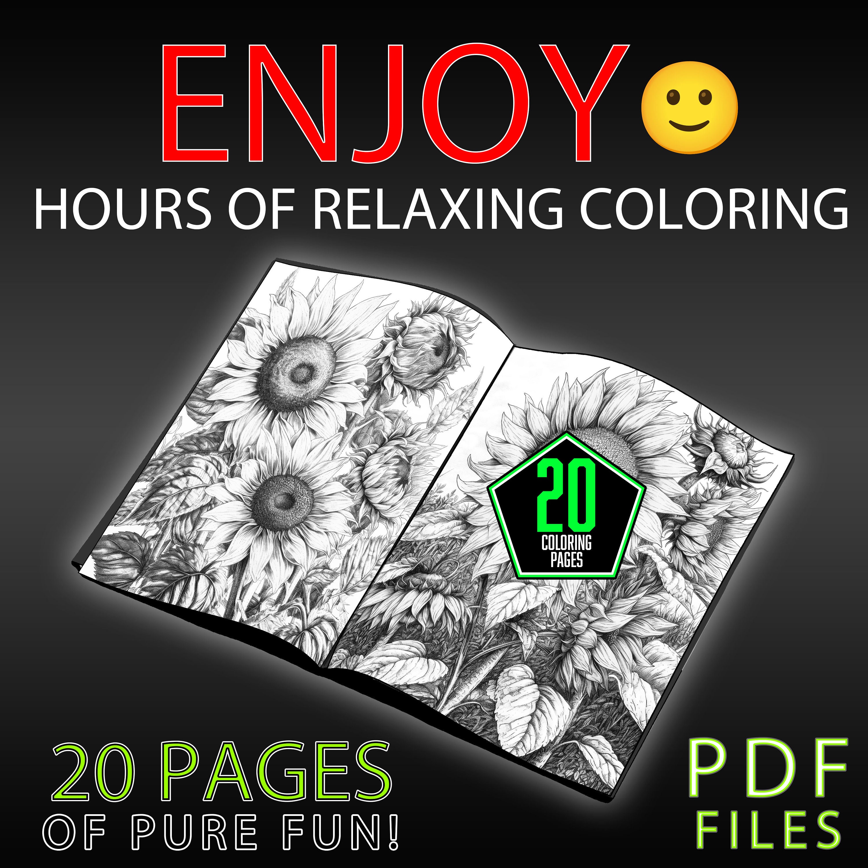 Summer Sunflower Scenes Coloring Pages | Instant Download | Coloring ...