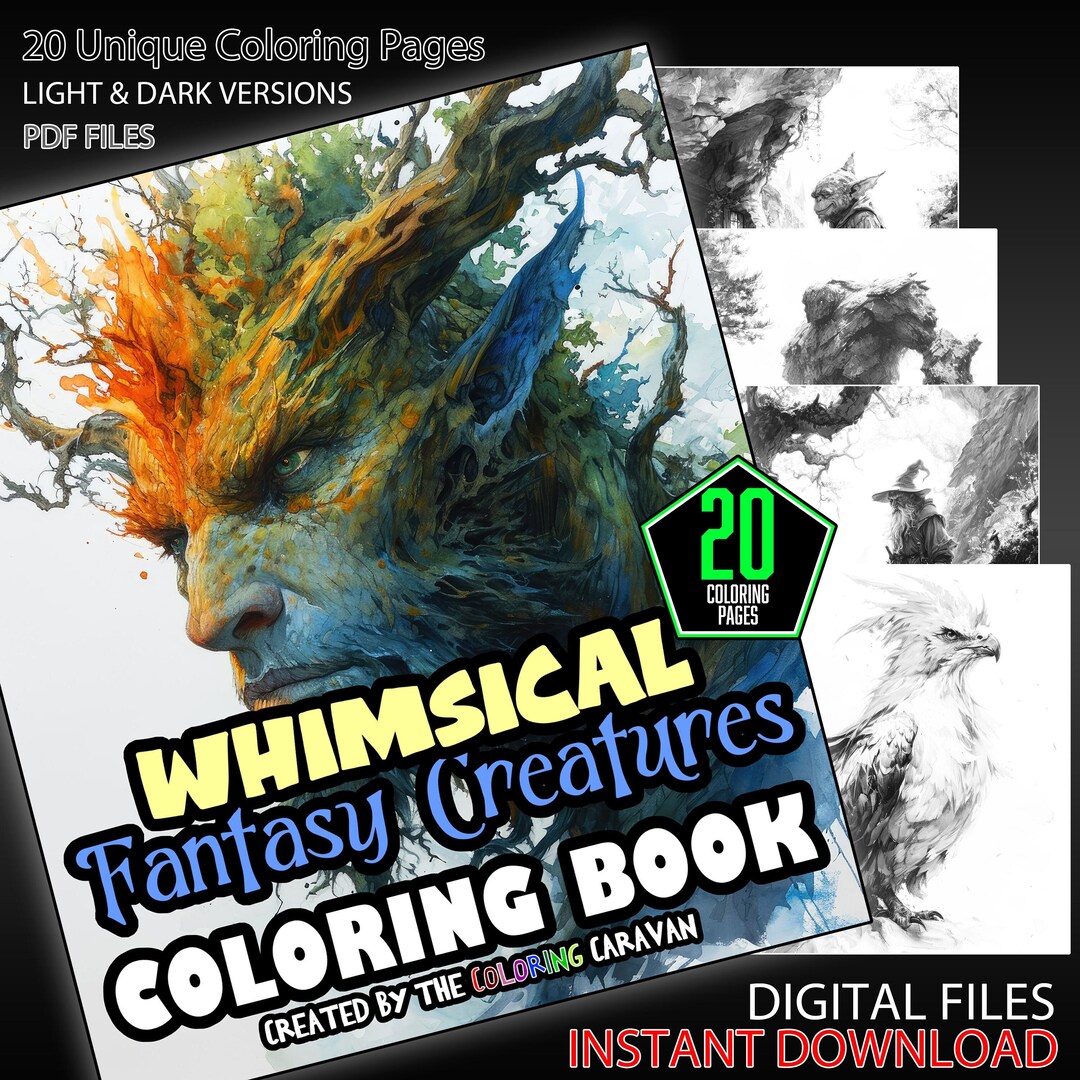 Whimsical Fantasy Creatures Coloring Pages | Fantasy Creature Art ...