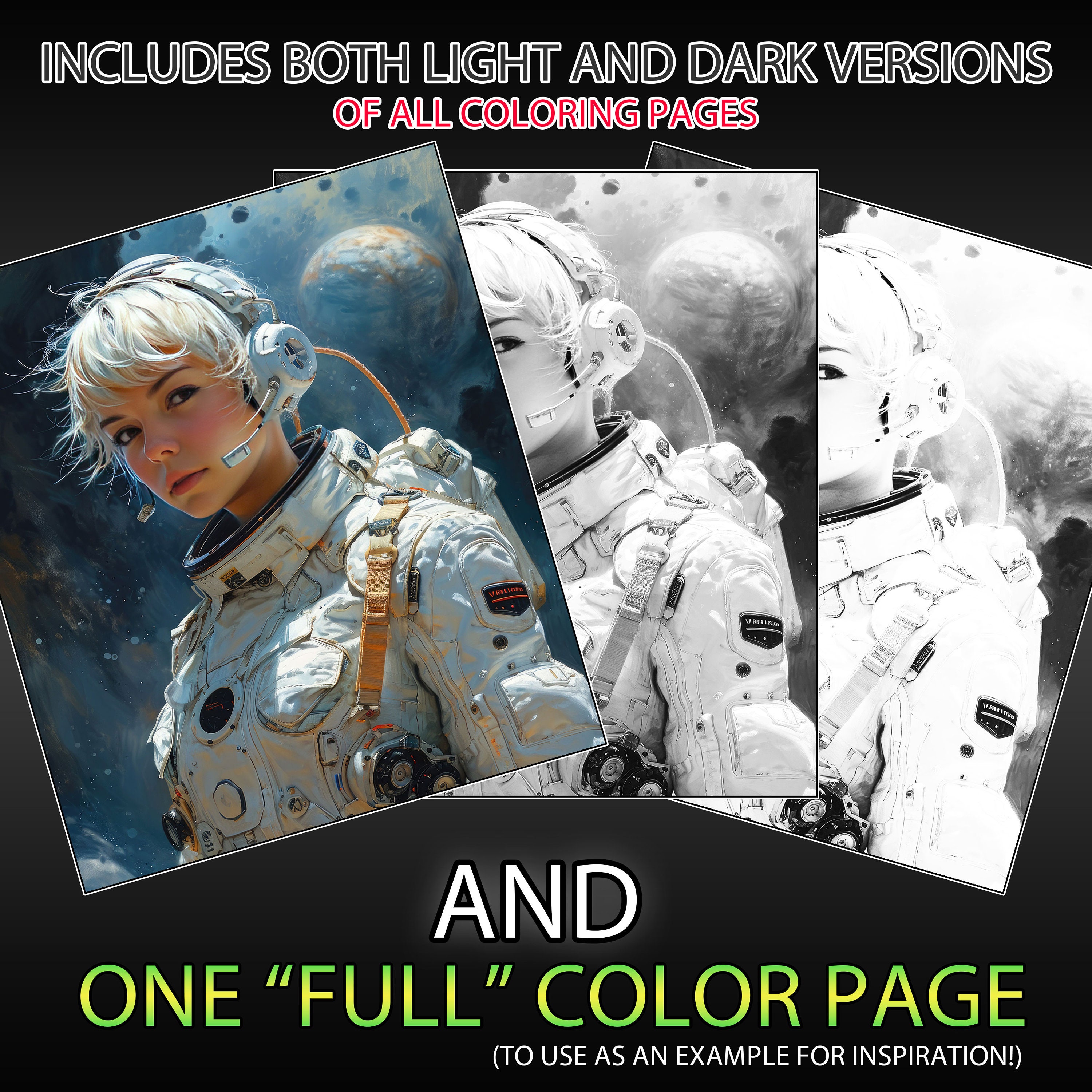 Female Space Explorers Coloring Pages Instant Download Coloring Pages ...