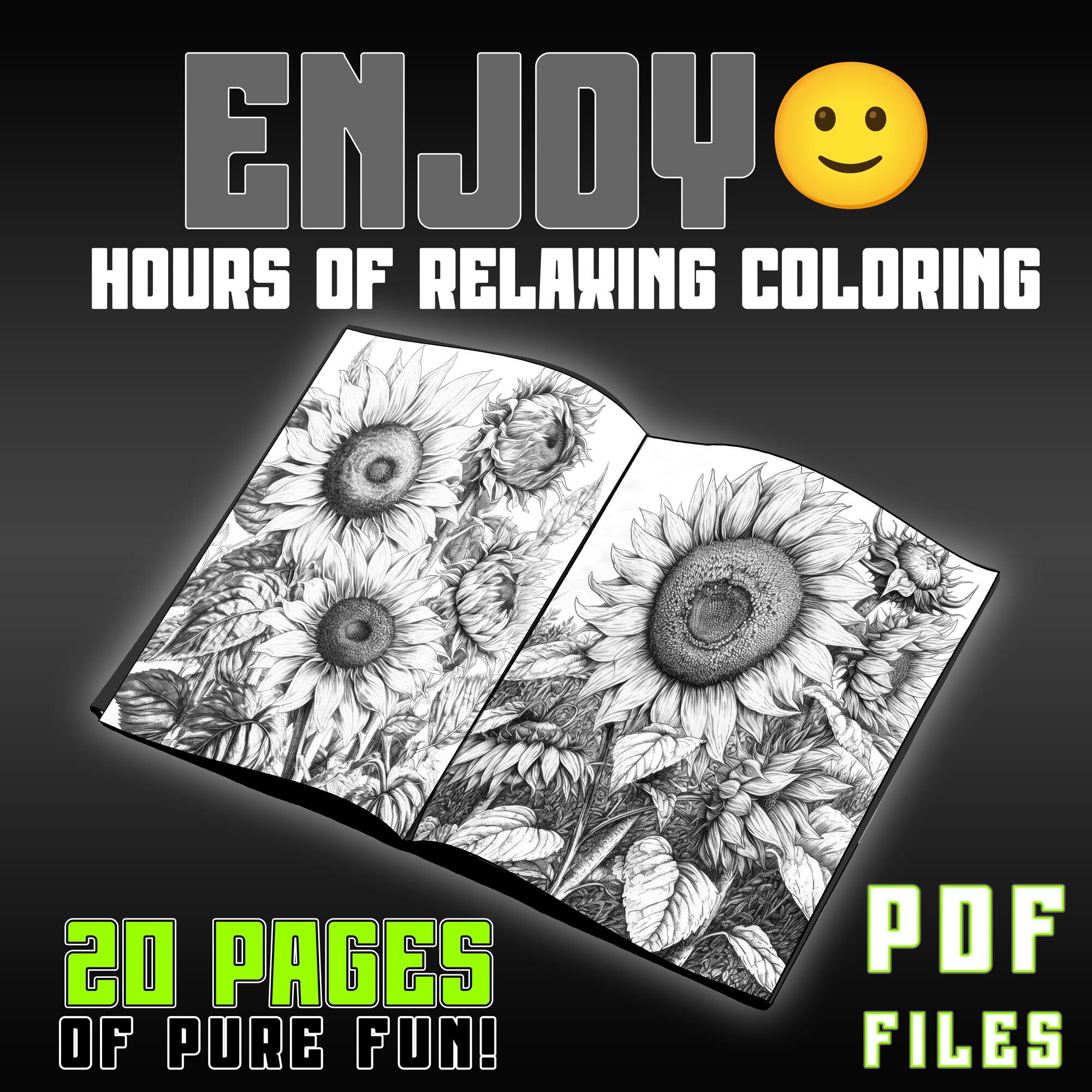 Summer Sunflower Scenes Coloring Pages Dark & Light Versions - Etsy