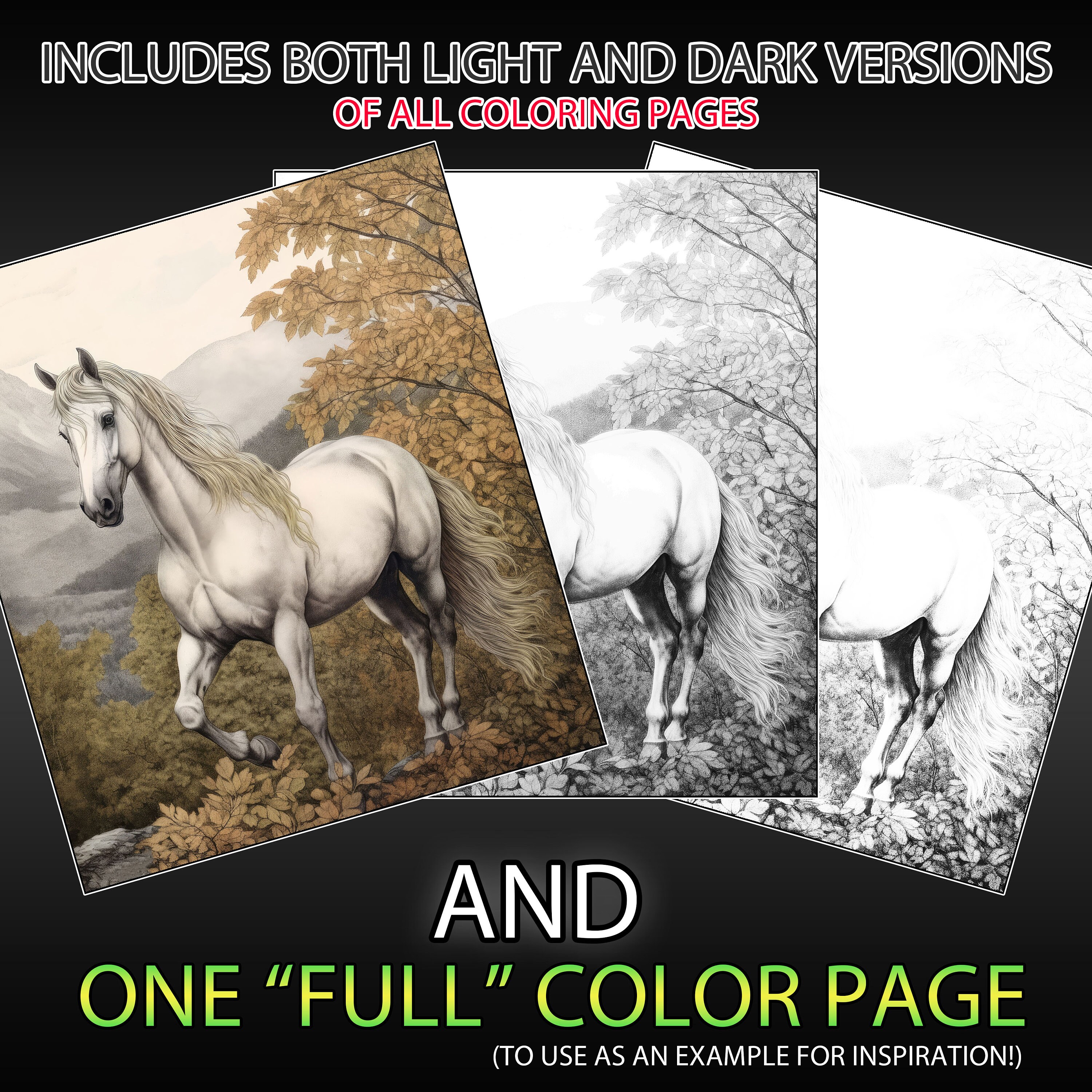 Beautiful Majestic Horses Coloring Pages Instant Download Coloring ...