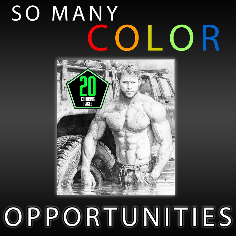Shirtless Caucasian Men Adult Coloring Book | Men Muscle Art | Instant ...