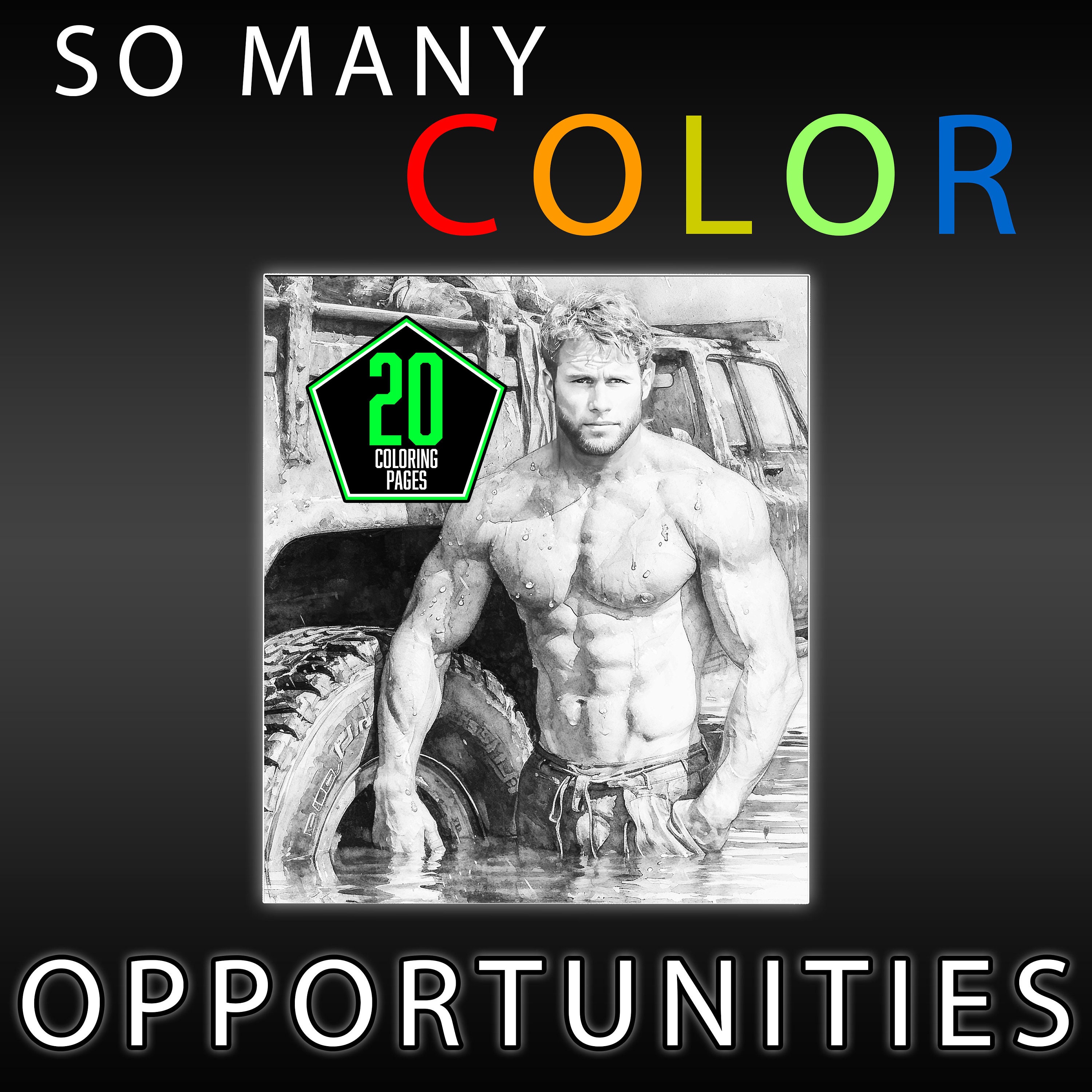 Shirtless Caucasian Men Adult Coloring Book | Men Muscle Art | Instant ...