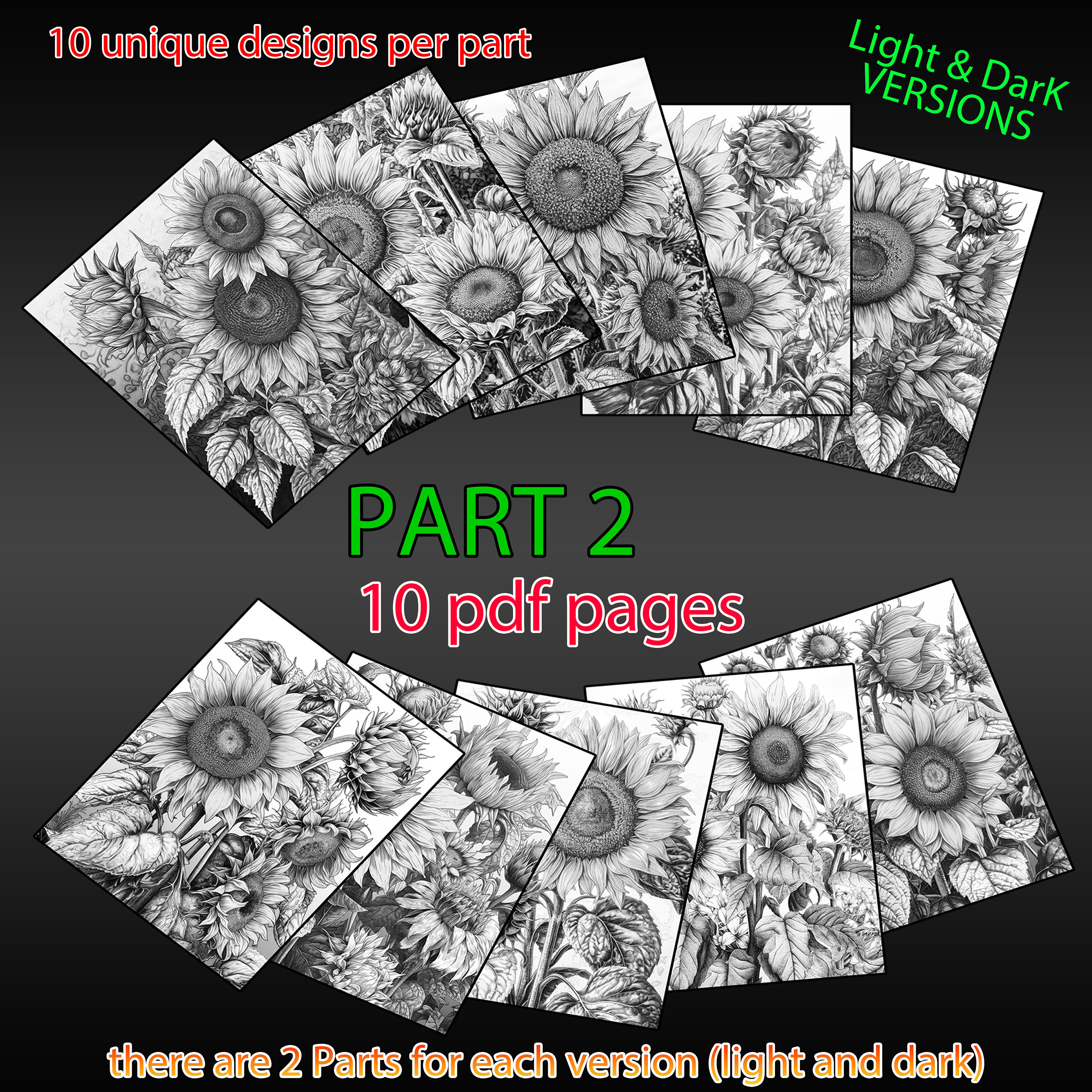 Summer Sunflower Scenes Coloring Pages | Instant Download | Coloring ...