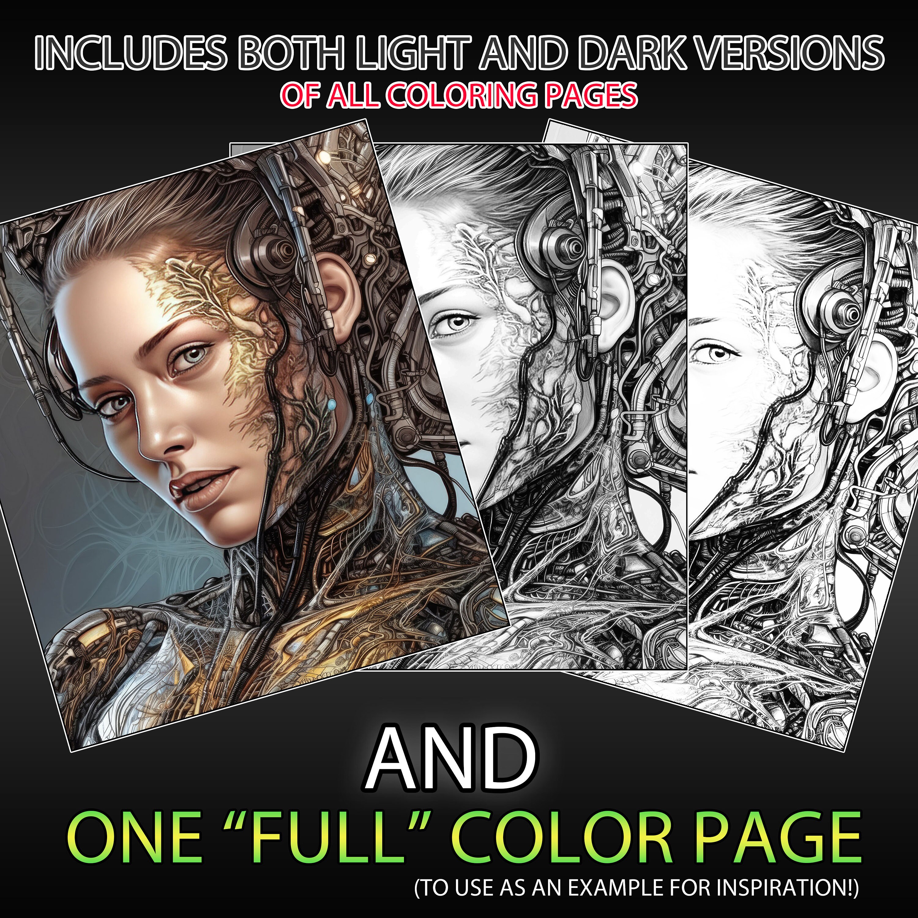 Beautiful Cyborg Women Coloring Pages | Instant Download | Coloring ...