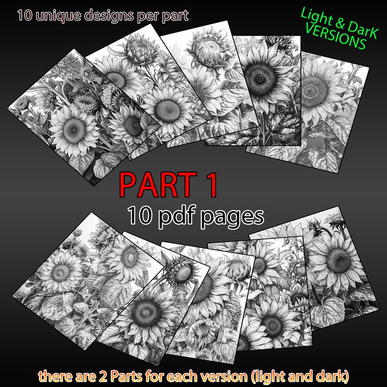Summer Sunflower Scenes Coloring Pages | Instant Download | Coloring ...