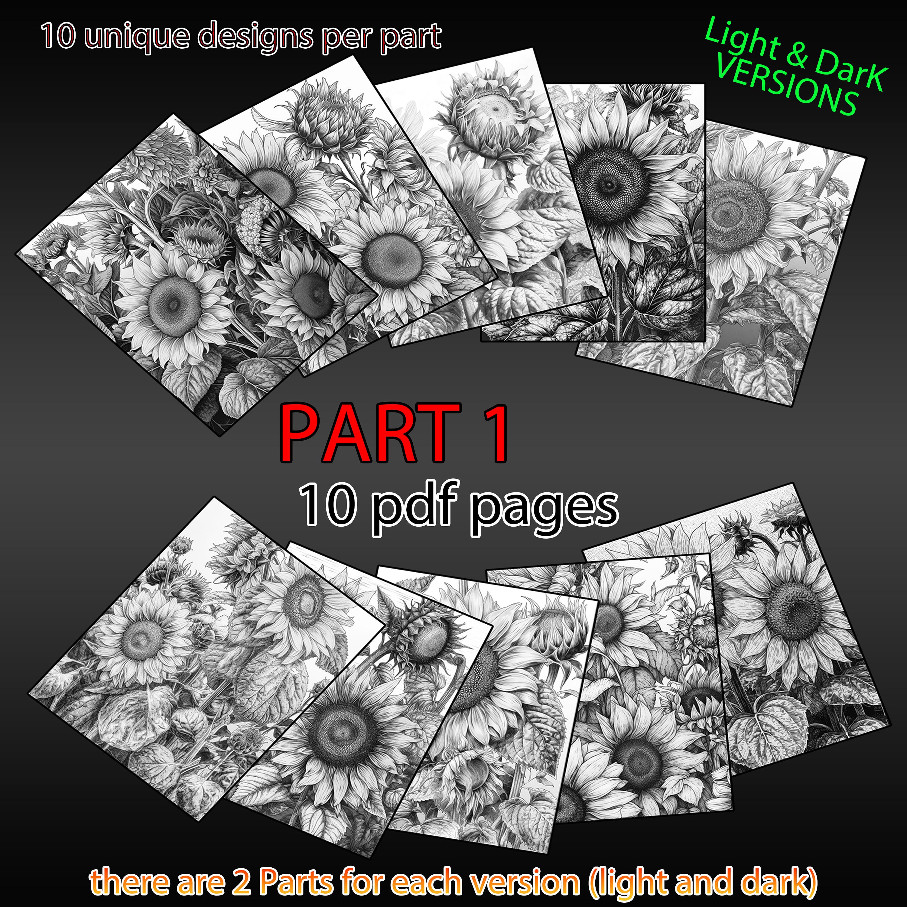 Summer Sunflower Scenes Coloring Pages | Instant Download | Coloring ...