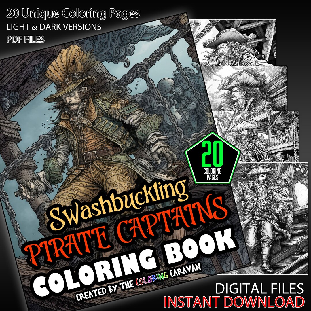 Swashbuckling Pirate Captains Coloring Pages Instant Download Coloring ...