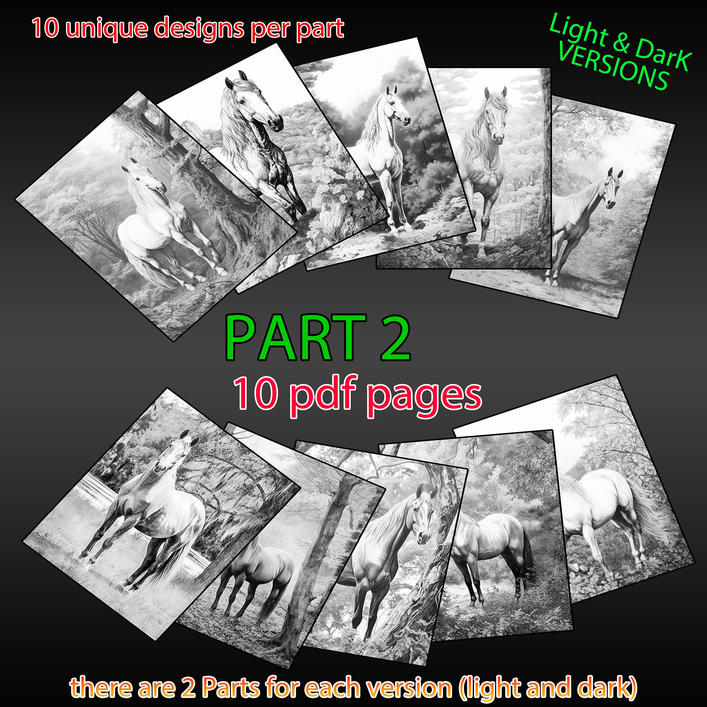 Beautiful Majestic Horses Coloring Pages | Instant Download | Coloring ...