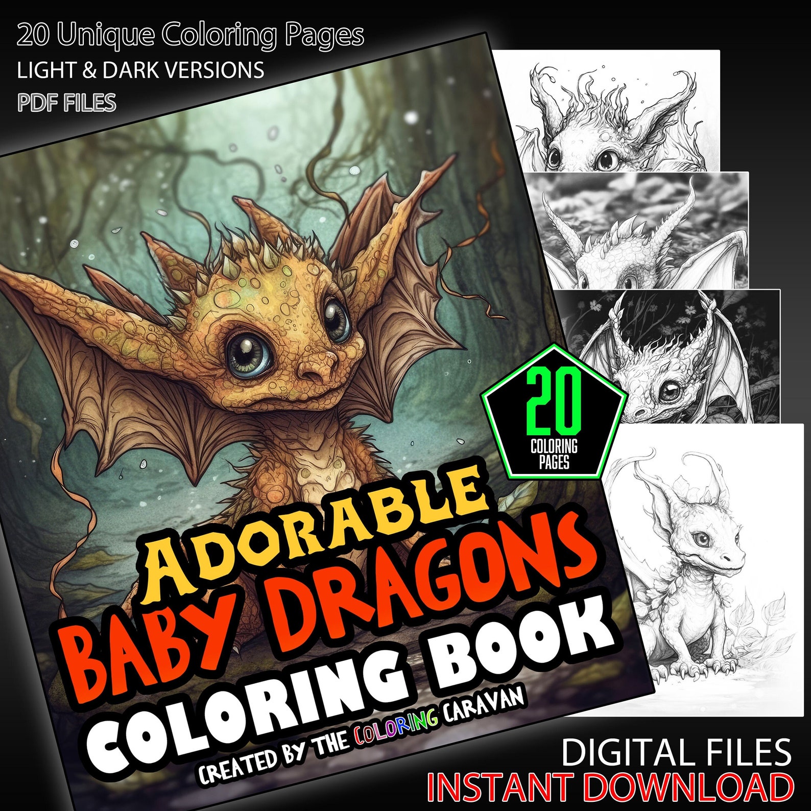 Adorable Baby Dragons Coloring Pages | Instant Download | Coloring ...