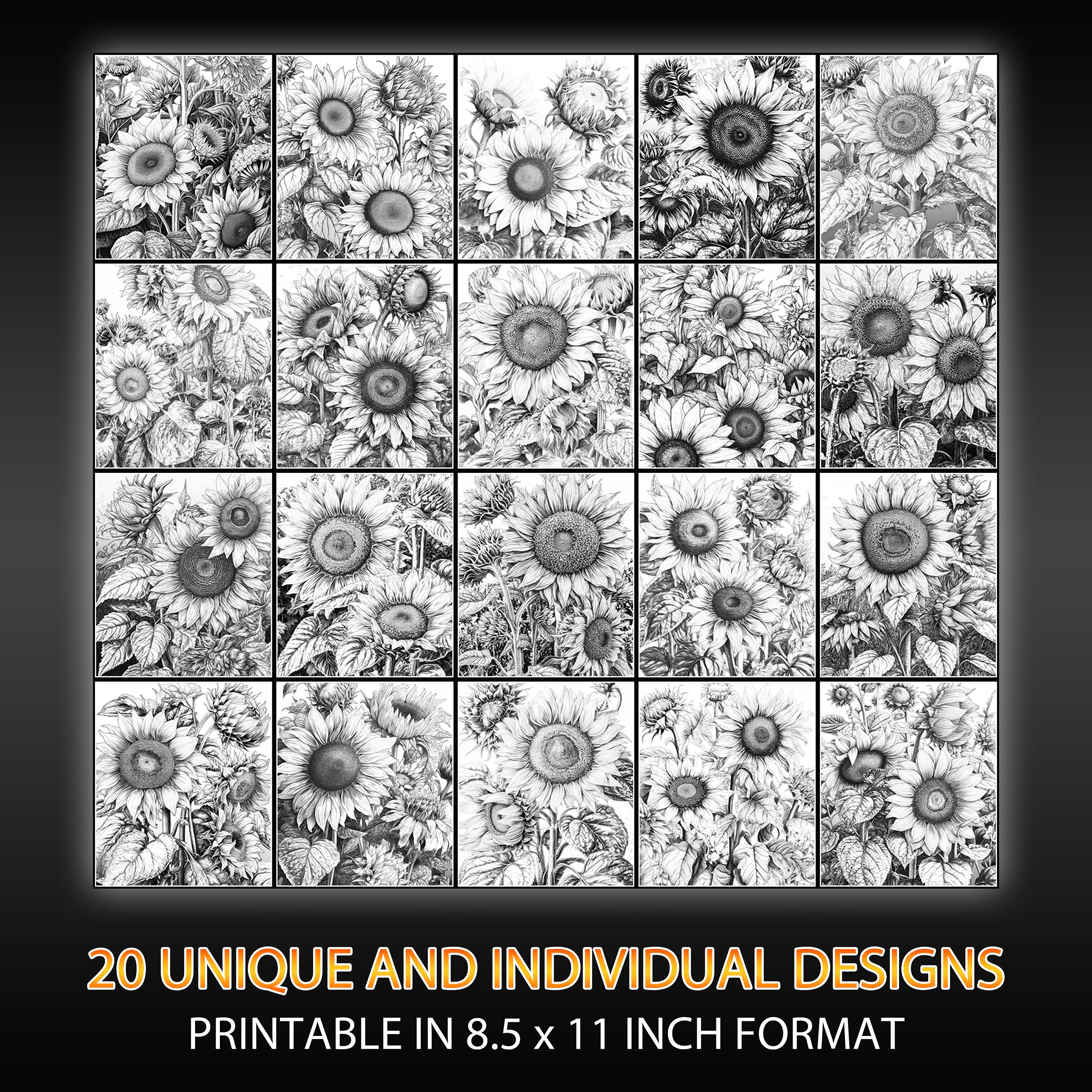 Summer Sunflower Scenes Coloring Pages | Instant Download | Coloring ...