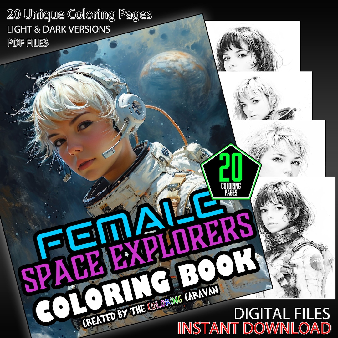 Female Space Explorers Coloring Pages | Instant Download | Coloring ...