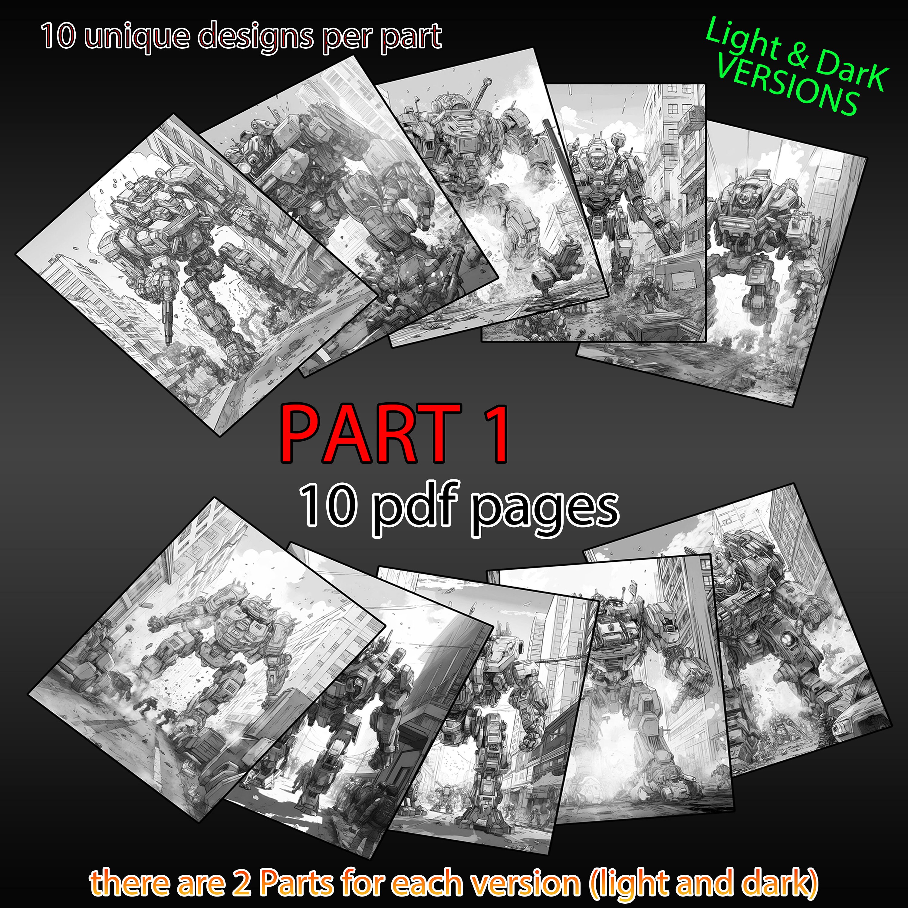 Mech Warrior Battles Coloring Pages | Instant Download | Coloring Pages ...