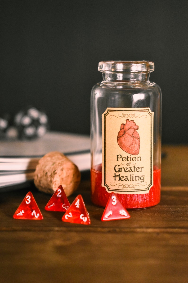 D&D Potion of Greater Healing: Glass Vial W/ Dice - Etsy